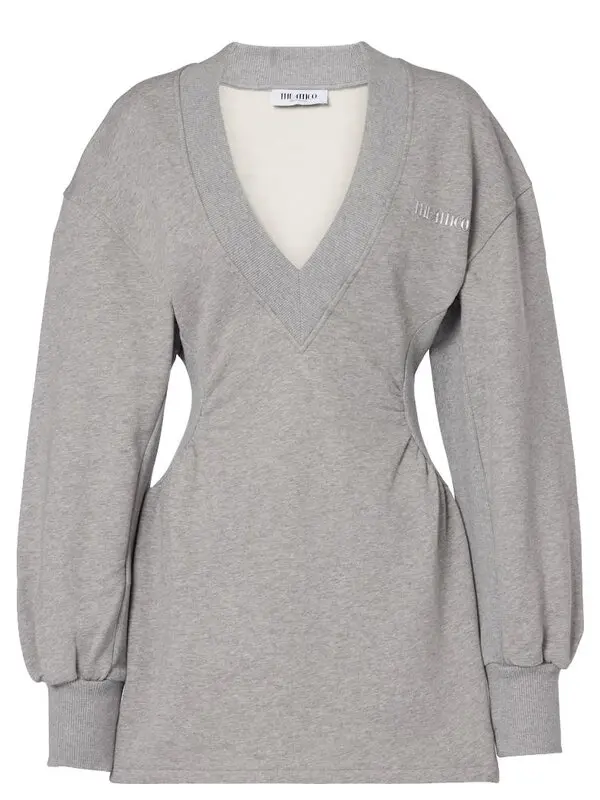 Attico Peplum Cotton Fleece Minidress - Grey