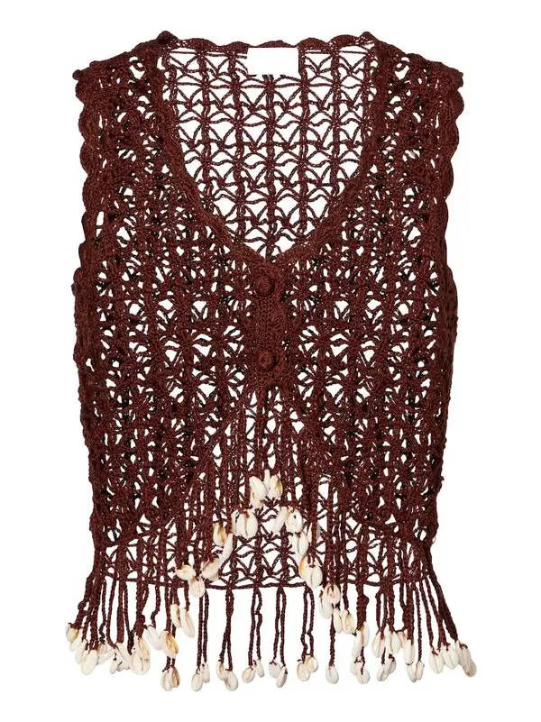 Anna Kosturova Crochet Fringed Crop Top - Brown