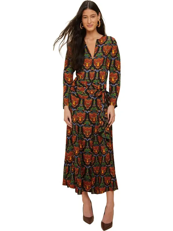 Farm Rio Boho Panther Viscose Midi Dress - Boho Panther Black