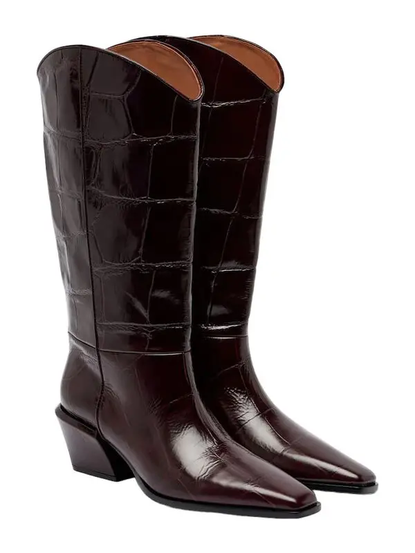 Paris Texas Bettina 50 Croc-effect Leather Boots - Burgundy