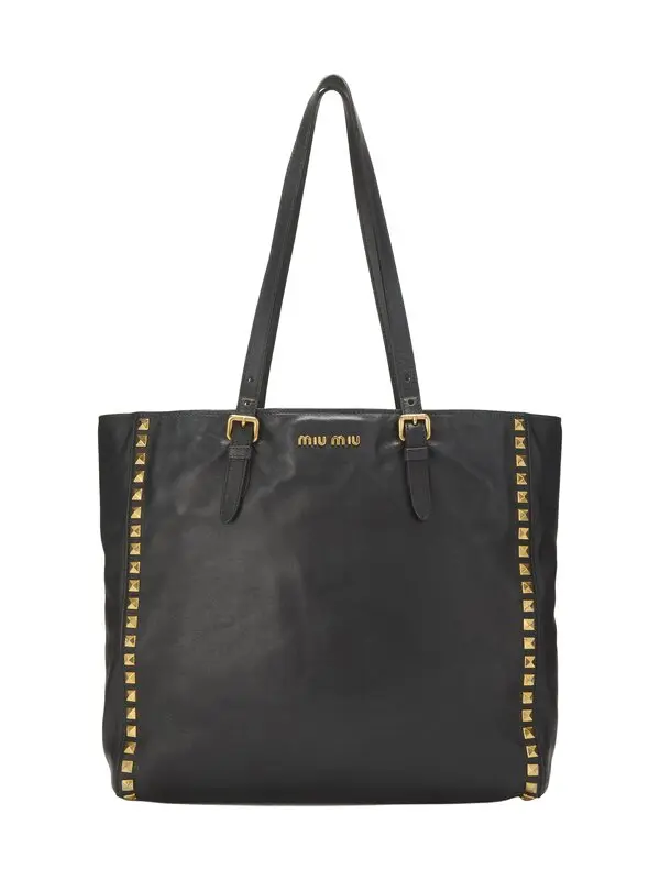 Miu Miu Calfskin Leather Studded Tote - Black