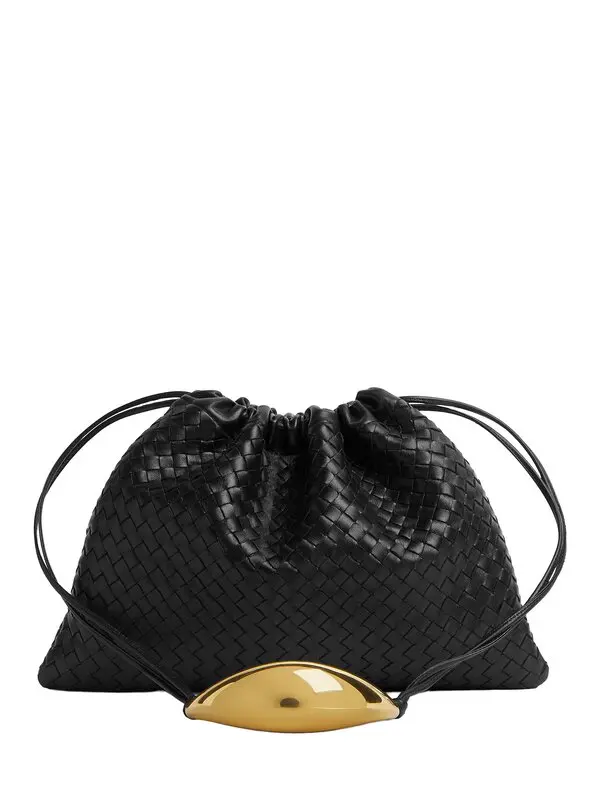 Bottega Veneta Intrecciato Nappa Leather Pouch With Sculptural Metal Handle - Black
