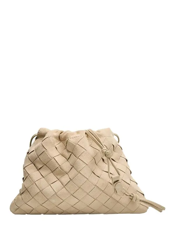 Bottega Veneta Small Intrecciato Suede Pouch - Ecru-gold