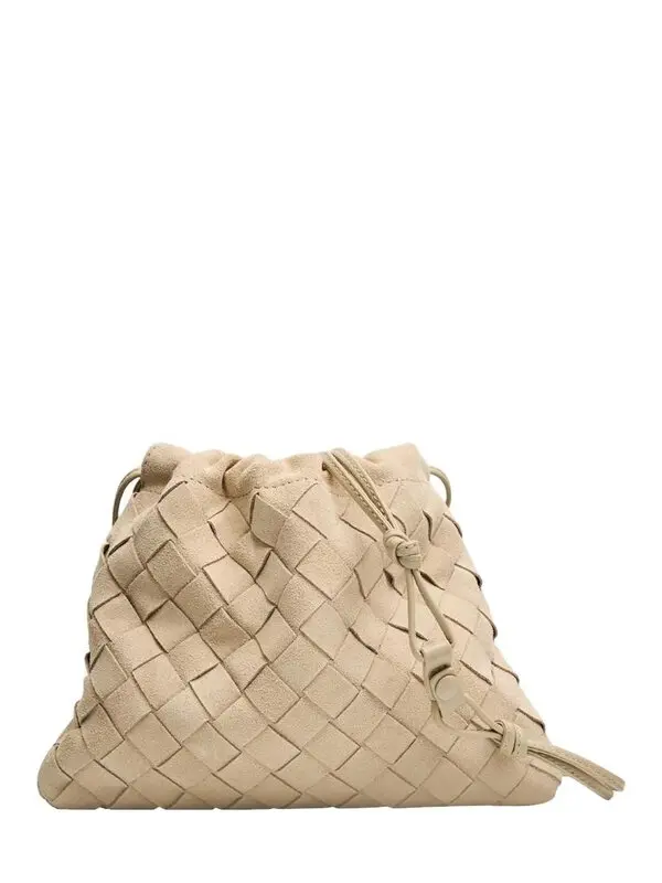 Bottega Veneta Small Intrecciato Suede Pouch - Ecru