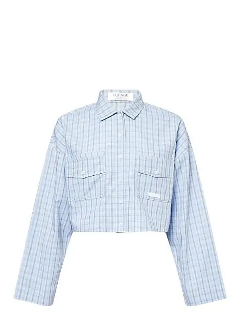 Lounge Check Cropped Cotton Shirt - Blue Check