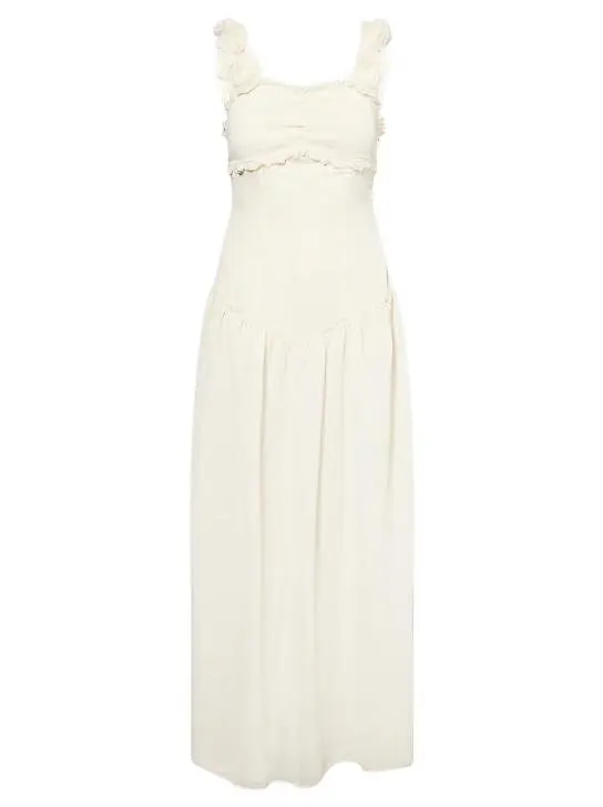 AMY LYNN Rose-appliqué Woven Maxi Dress - Cream