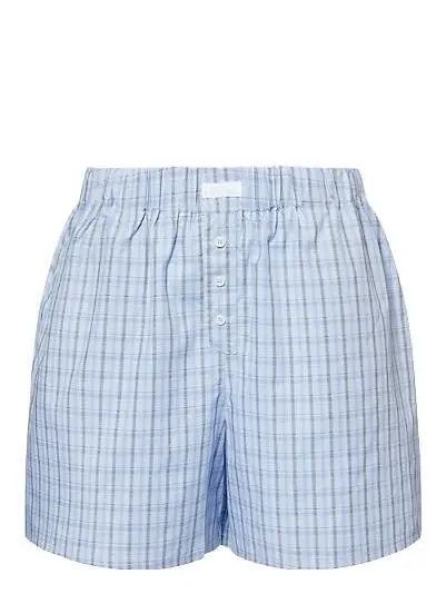 Lounge Check Cotton Shorts - Blue Check