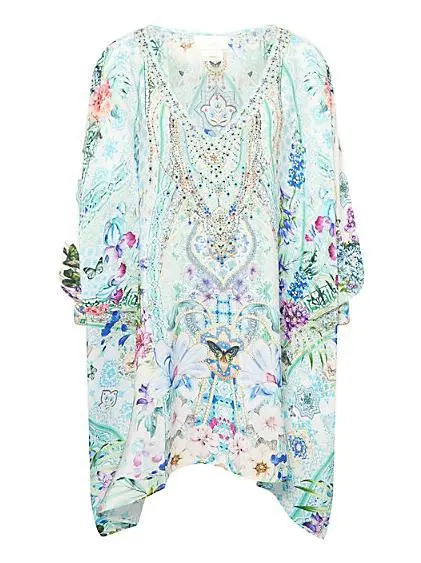 Camilla V-neck Printed Silk Kaftan - Sunrise In Sintra