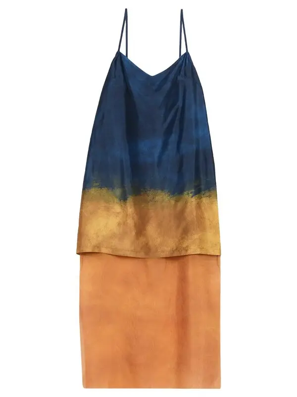 JASON WU Painted Stripe Organza-layered Midi Slip Dress - Navymarigold