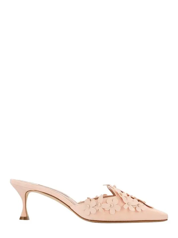Manolo Blahnik Harnes Flower Suede Kitten-heel Mules - Nude