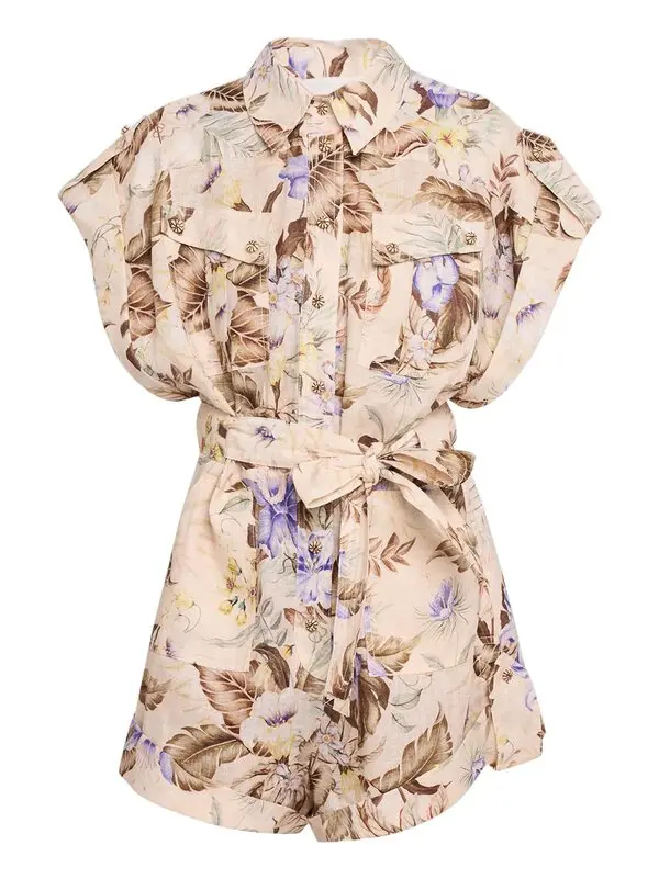Zimmermann Coco Cuffed Playsuit - Cream Multi Floral