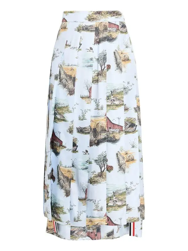 Thom Browne Scenic Toile Silk Twill Pleated Midi Skirt - Seasonal Multi