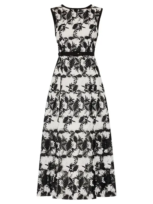 MILLY Paloma Two-tone Lace Midi Dress - Black/whit