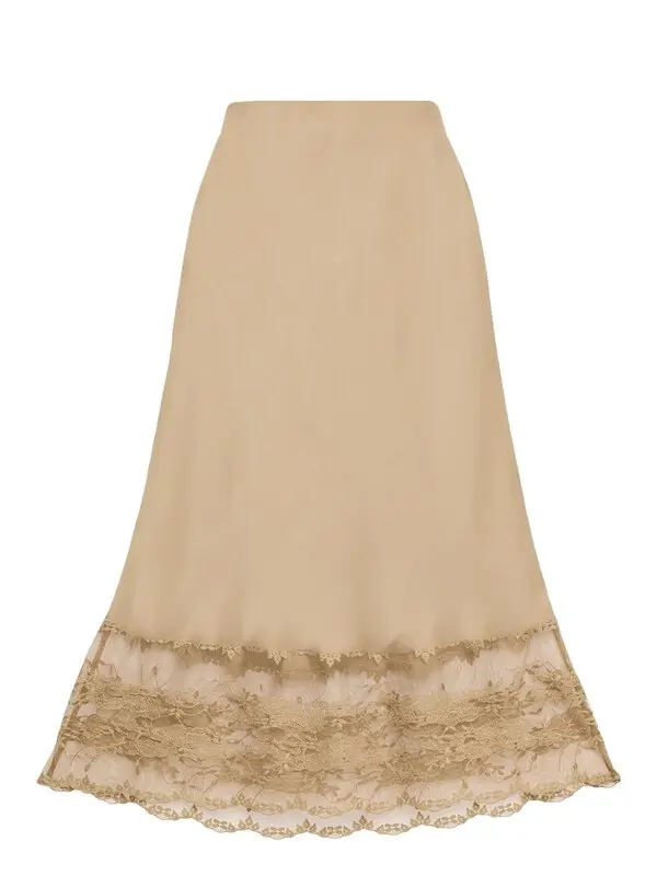 BY MALENE BIRGER Blake Satin Lace Slip Skirt - Kelp