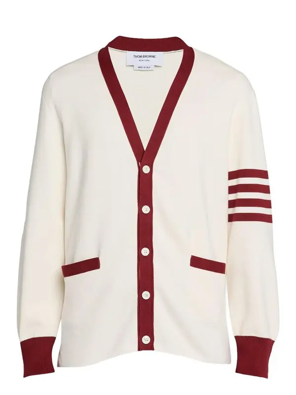 Thom Browne Cotton 4-bar Stripe Sleeve Cardigan - White