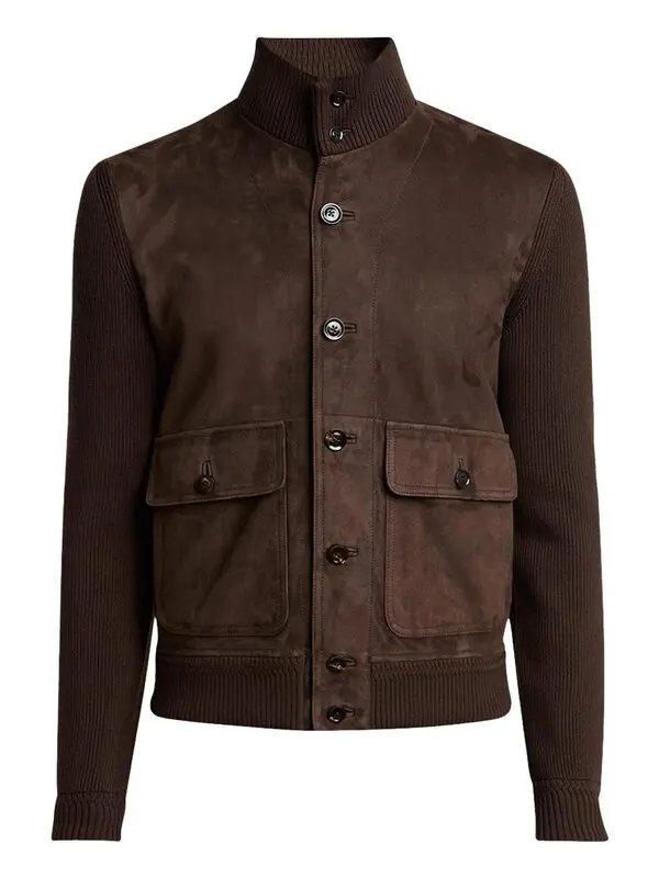 TOM FORD Suede And Ribbed Merino Wool Jacket - Deep Brown