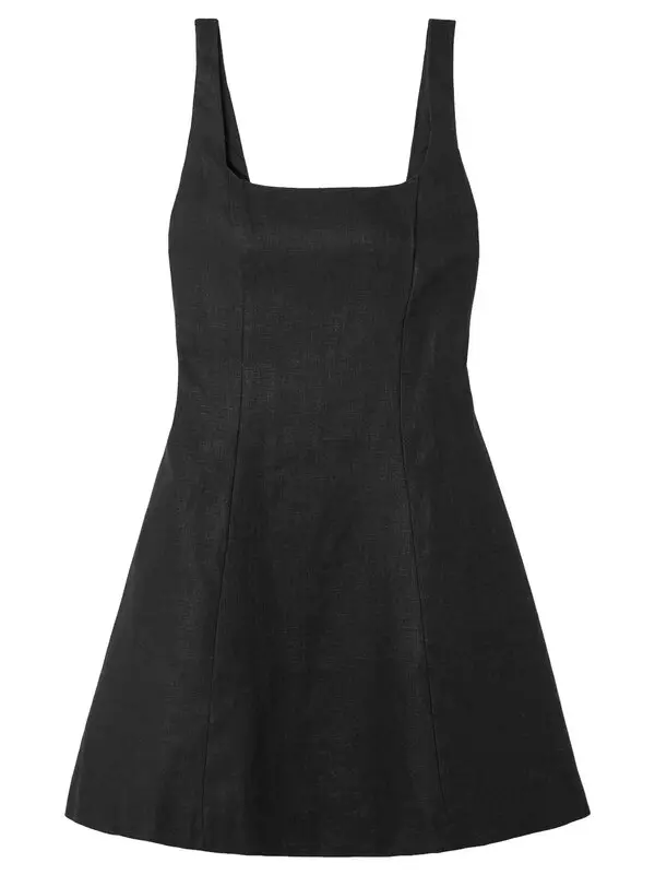 Faithfull The Brand Felice Shirred Linen Mini Dress - Black