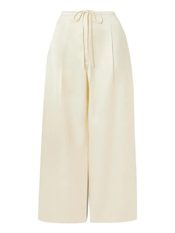 RÓHE Pleated Satin Wide-leg Pants - Neutrals