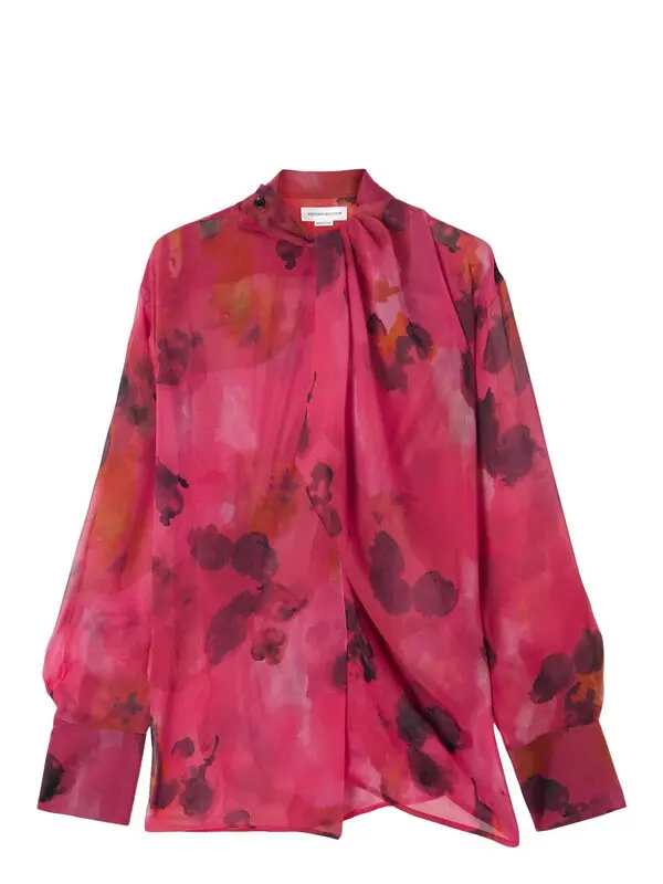 Victoria Beckham Draped Floral-print Silk-chiffon Wrap Blouse - Pink