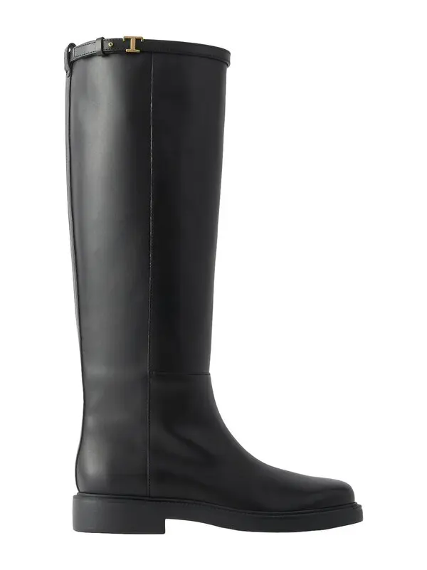 TOD'S Gomma Embellished Leather Knee Boots - Black