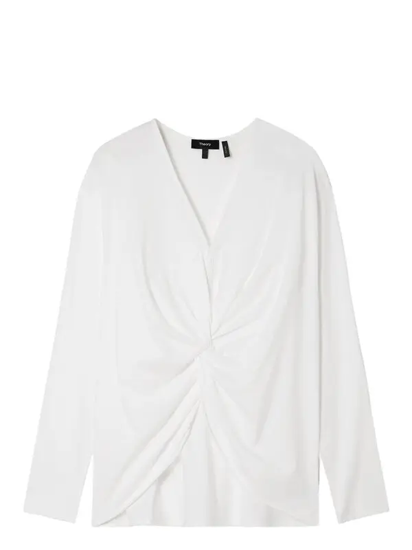 Theory Twist-front Pima Cotton Blouse - White