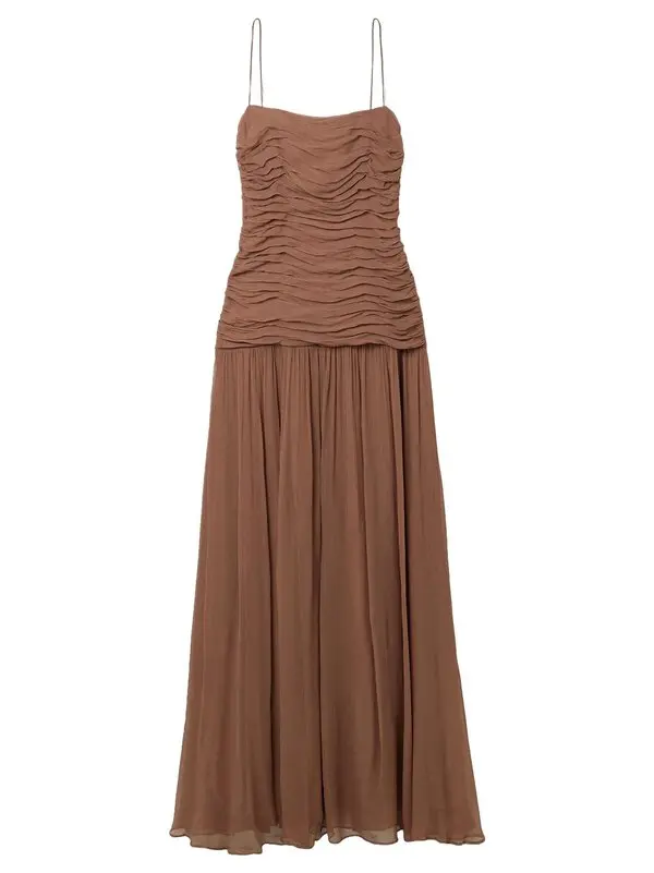 Staud Crepon Maxi Dress - Brown