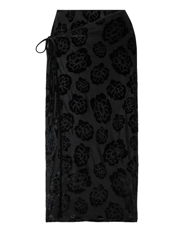 Sir The Label Vittoria Stretch Devoré-velvet Midi Wrap Skirt - Black