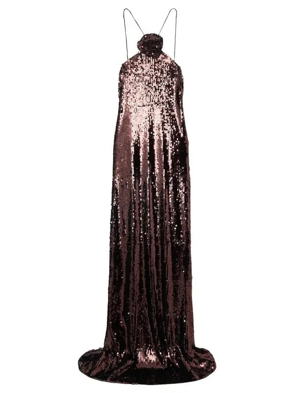 Magda Butrym Appliquéd Sequined Tulle Halterneck Gown - Brown