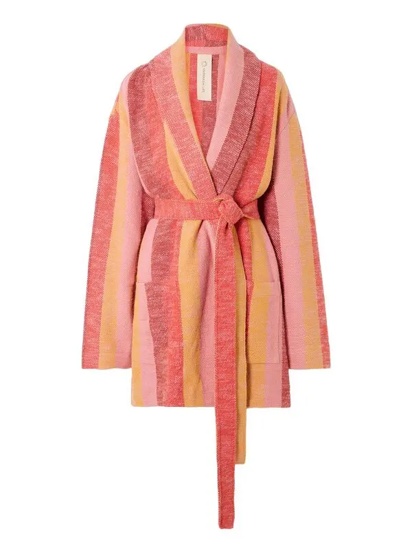 MARRAKSHI LIFE Belted Striped Cardigan - Pink