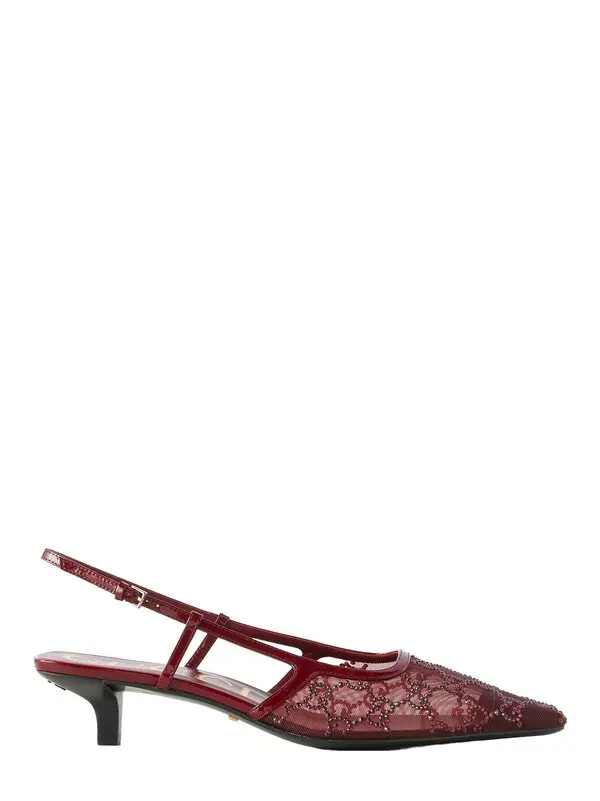 Gucci Patent Leather-trimmed Crystal Slingback Pumps - Burgundy