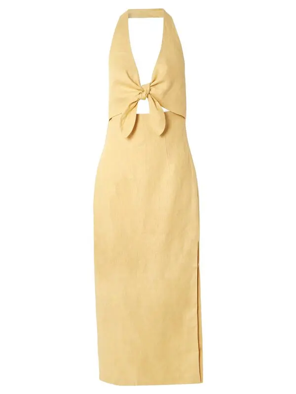 Sir The Label Carlotta Tie-front Linen Halterneck Midi Dress - Yellow