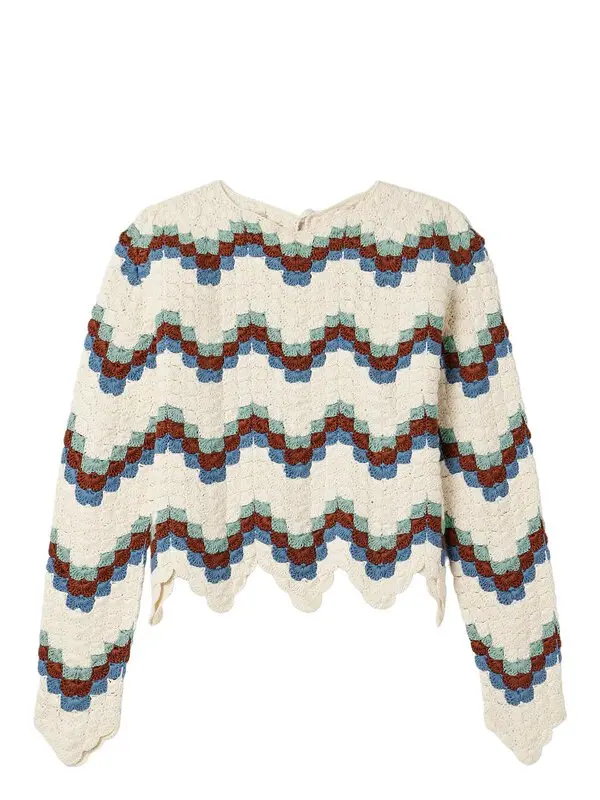 Escvdo Safi Cropped Crocheted Organic Cotton Top - Neutrals
