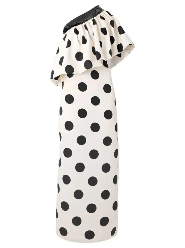 DIMA AYAD One-shoulder Polka-dot Maxi Dress - Neutrals