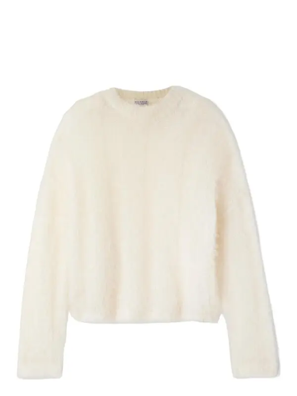 Brunello Cucinelli Open-knit Mohair And Silk-blend Sweater - Ecru