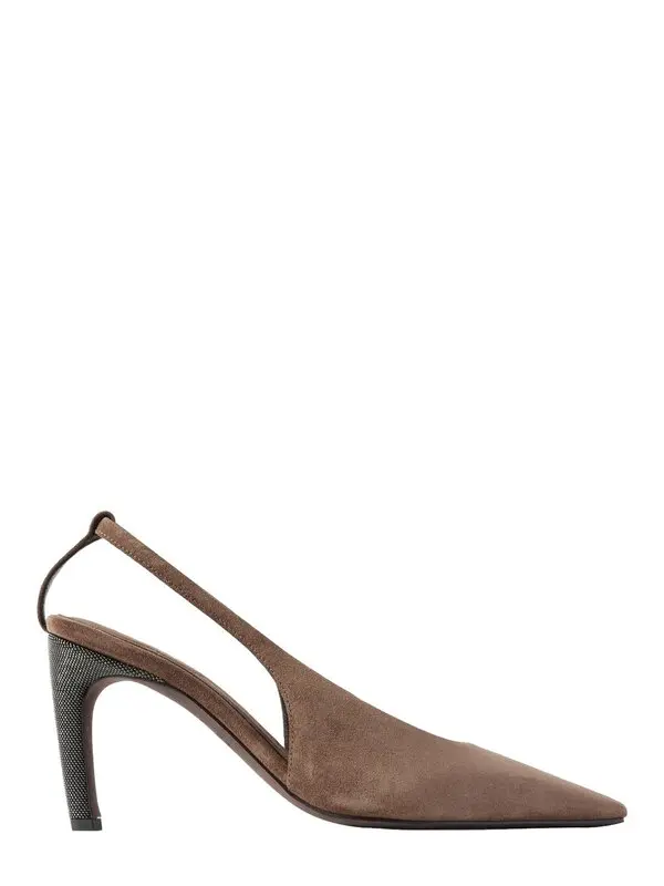 Brunello Cucinelli Bead-embellished Slingback Pumps - Brown