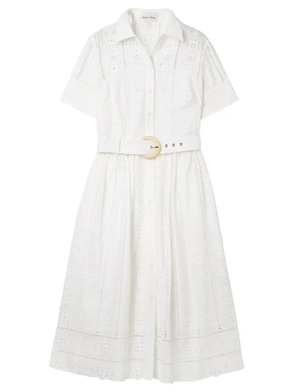 Cara Cara Malena Belted Broderie Anglaise Cotton Midi Dress - Ivory