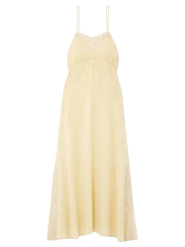 Chloé Lace-trimmed Floral-jacquard Silk Midi Dress - Yellow