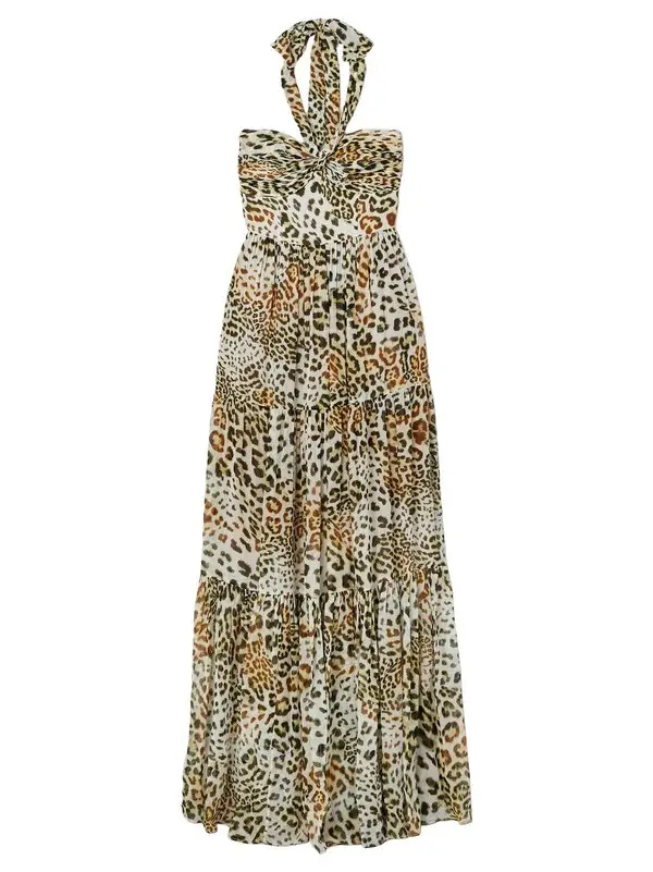 Cara Cara Piana Leopard-print Silk-chiffon Halterneck Maxi Dress - Multi