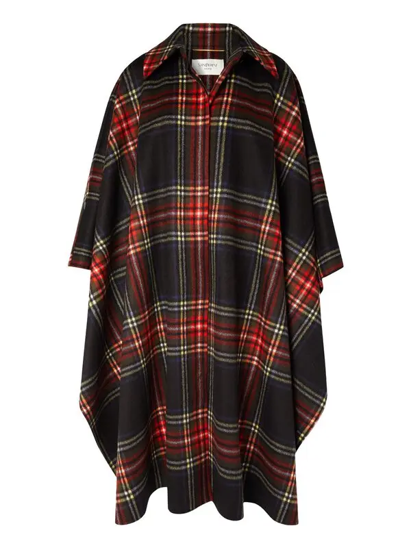 Saint Laurent Checked Cashmere Cape - Black