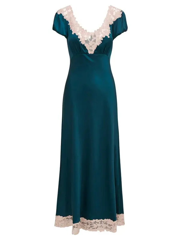 LoveShackFancy Taylis Embroidered Satin Dress - Green