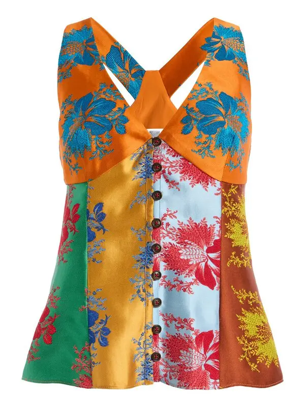 Rosie Assoulin Row; Row; Row Your Buttons Silk-blend Top - Multi