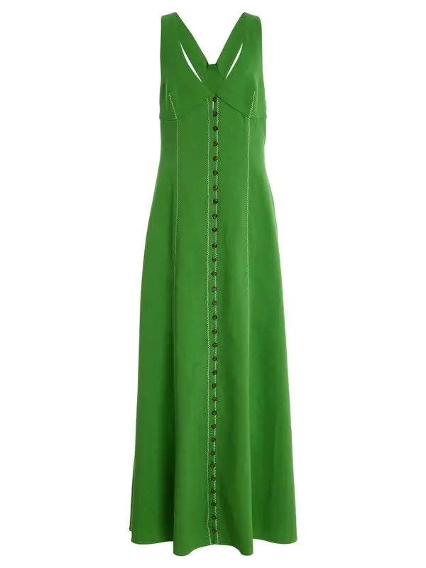 Rosie Assoulin Row; Row; Row Your Buttons Cotton-blend Dress - Green
