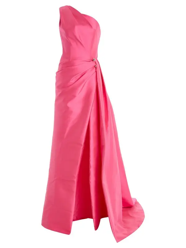 Monique Lhuillier One Shoulder Draped Gown With Train - Pink