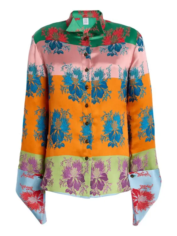Rosie Assoulin French Cuff Jacquard Silk-blend Shirt - Multi