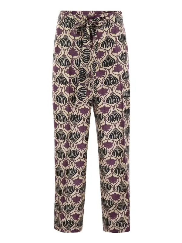 Max Mara Timec Printed Silk Trousers - Purple