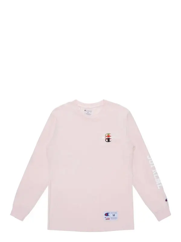 Supreme Champion Stacked C Long Sleeve Tee Shirt - Light Pink