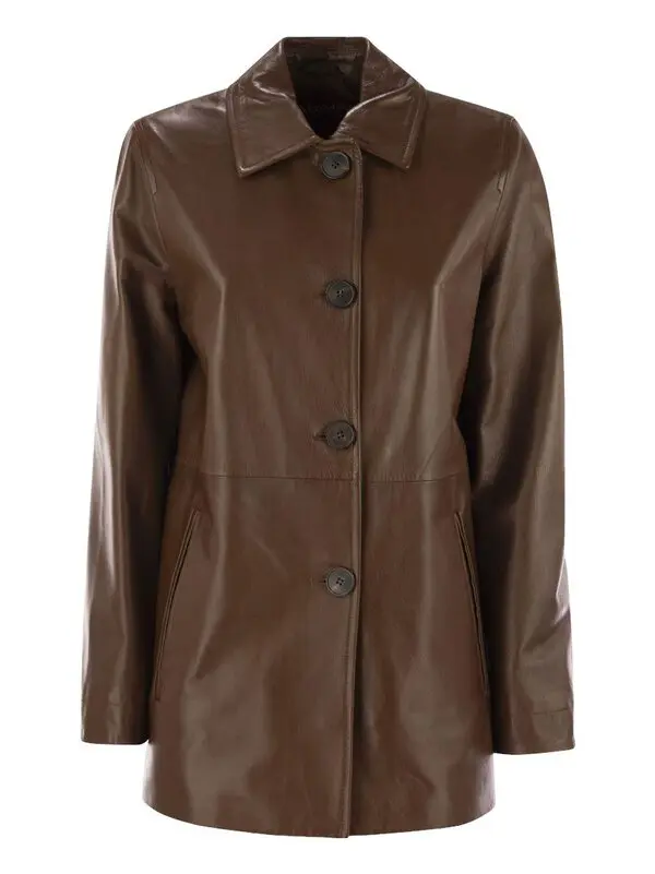 Max Mara Tolmin Nappa Leather Jacket With Belt - Brown