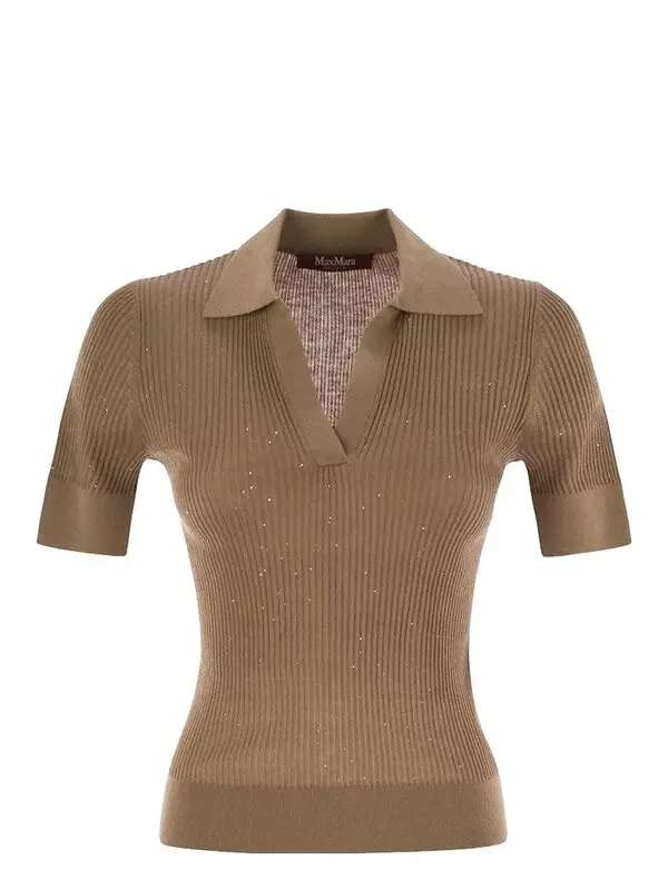 MAX MARA STUDIO Uberta Sequin Polo Shirt - Brown