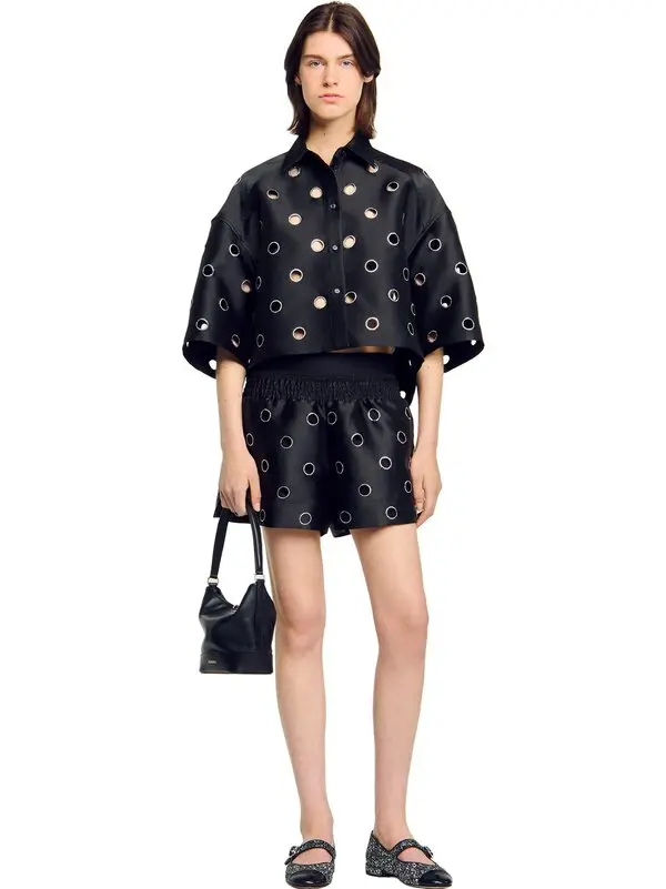 Sandro Oversized Rhinestone Embellished Shirt - Black