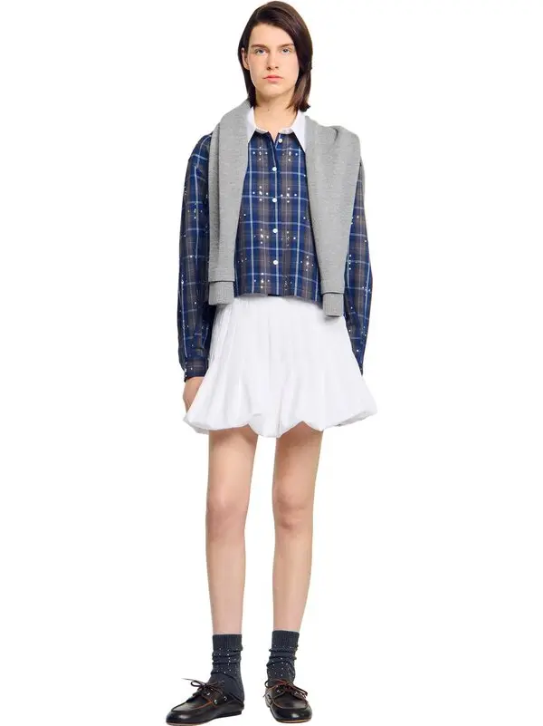 Sandro Rhinestone Checkered Shirt - Blue